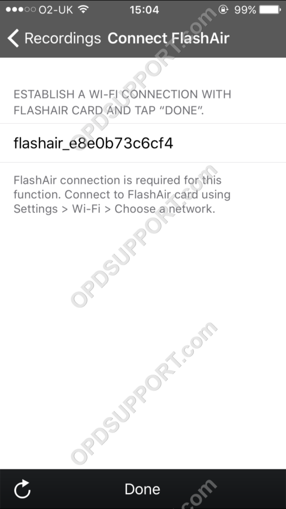 Connect to a FlashAir card from the Olympus Dictation app ...